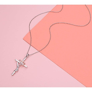 JZMSJF S925 Sterling Silver Faith Hope God in My Heart Cross Pendant Necklace Gift for Women Adults Teens