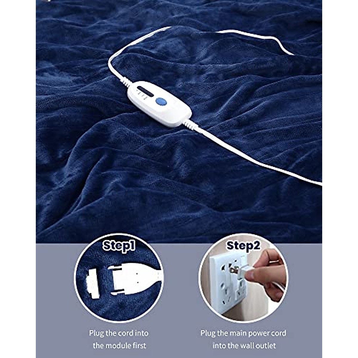 Electric Heated Blanket Twin Size 62"x84" for Home Bedding Use Large Oversized Soft Flannel Velvet Controller with 4 Heating Levels and 10 Hours Auto Shut Off Machine Washable -(Blue, Twin(62"x84"))