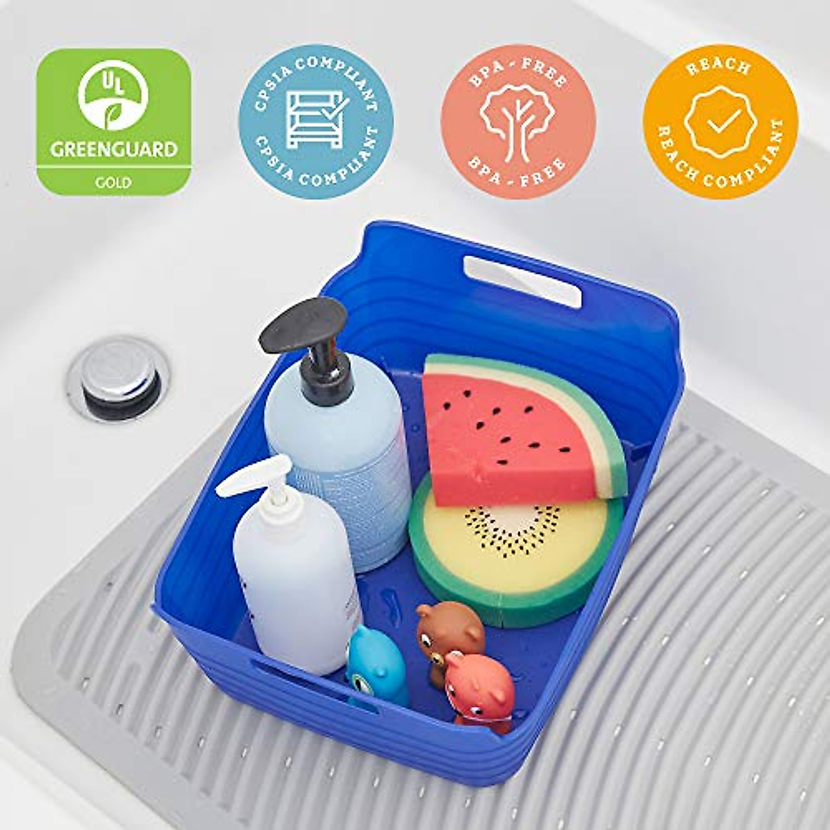 ECR4Kids Bendi-Bins with Handles, Multipurpose Flexible Plastic Storage Baskets, Stackable Baskets, Soft Plastic Storage Bin, 13in x 10in, 6-Piece - Assorted