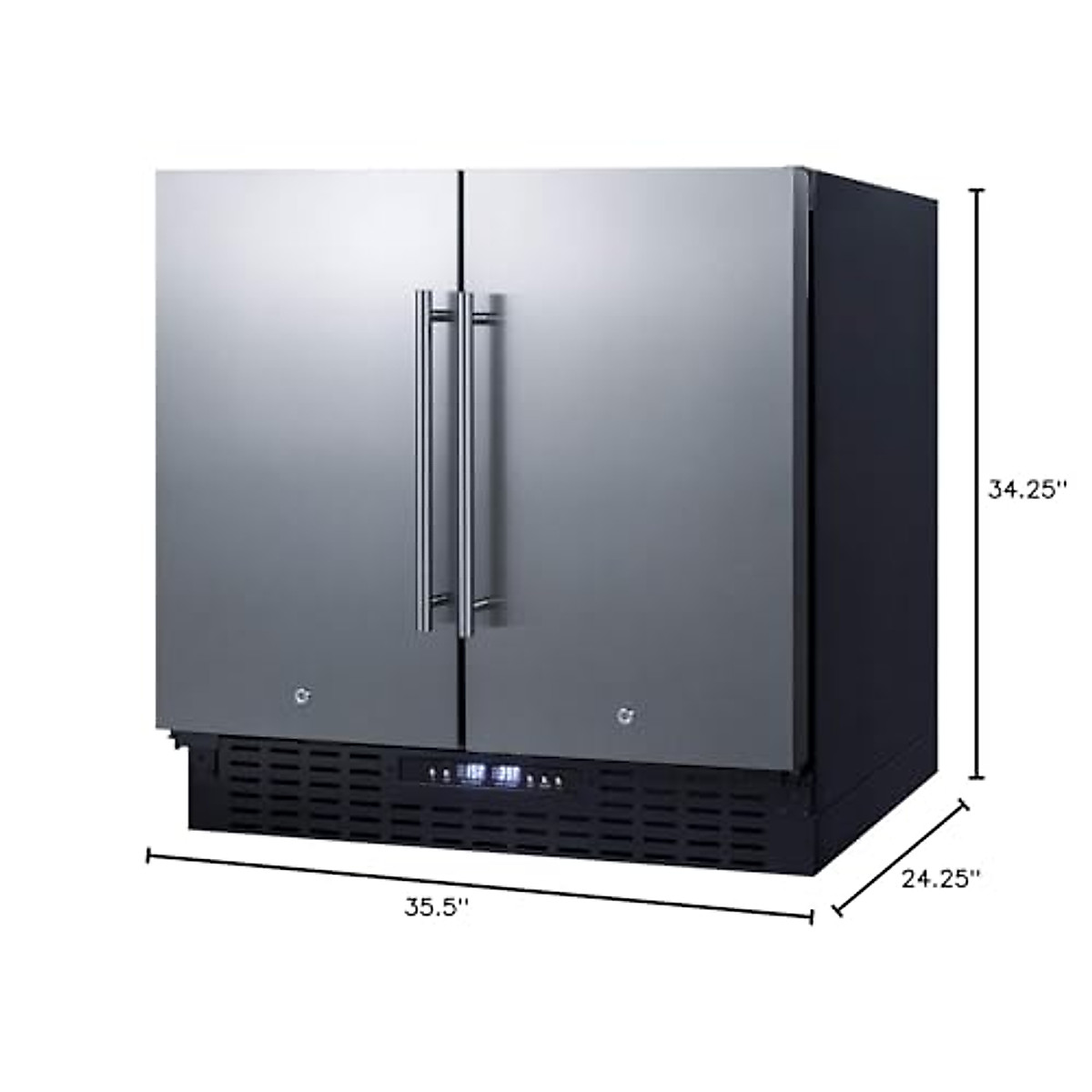 Summit Appliance FFRF36IF Side-By-Side Refrigerator-Freezer, 5.8 cu.ft Capacity, Frost-free, Digital Thermostat, LED Lighting, Fan-force Cooling, Temperature Memory Function, Leveling Legs