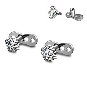 Piercingpops 9Pcs 14g Stainless Steel Cubic Zirconia/Opal Dermal Anchor Tops and Base Microdermals for Body Piercing (B: 9PCS-Mixed Style)