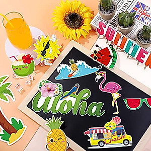 ADXCO 72 Pieces Summer Bulletin Board Decorations Tropical Cutouts Paper Flamingo Pineapple Cutouts Hawaiian School Bulletin Board Set for Classroom Party Supplies