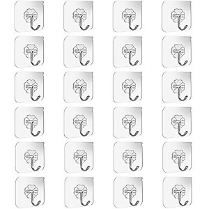 Adhesive Wall Hooks Bathroom Kitchen 24 Packs Heavy Duty 22lb(Max) Nail Free Sticky Hangers with Stainless Hooks Utility Towel Bath Ceiling Hooks