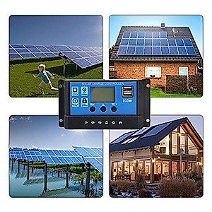 30A Solar Charge Controller, Dual USB Port Solar Panel Battery Intelligent Regulator, Multi-Function Adjustable LCD Display Street Light Controller (30A)