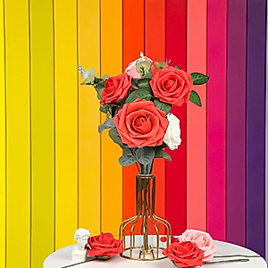 Artificial Flowers 50PCS Fake Foam Roses Faux Flower Real Looking Artificial Roses for Crafts Wedding Bouquets DIY Party Baby Shower Centerpieces Floral Arrangements Home Garden Decorations (Red)