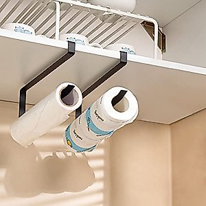 LINFIDITE 2 Pack Paper Towel Holder Hanger Kitchen Paper Towel Racks Under Cabinet Sliding Wall Mount Paper Rolls Rack No Drilling Durable Paper Holder for Kitchen Pantry Bathroom Toilet, Black
