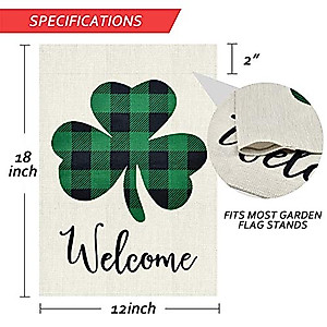 TGOOD St Patricks Day Garden Flag Decorations Outdoor Banner,12.5x18 inch Double Sided Buffalo Check Plaid Durable Burlap Shamrock Home Decorative Clover Welcome Flag,Holiday Yard Sign Seasonal Flag