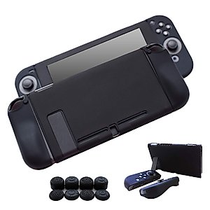 Hikfly 3pcs Silicone Gel Non-Slip Cover Skin Protector Case Kits Compatible for Nintendo Switch 6.2" Screen(2017) Consoles and Joy-Con Controllers with 8pcs Silicone Gel Thumb Grips Caps(Black)