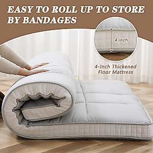 DoCred Twin Size Futon Mattress, Extra Thick Foldable Japanese Floor Mattress Memory Foam Sleeping Pad for Adults - Roll Up Mattress Tatami Mat Folding Sleeping Pad Breathable Floor Lounger Guest Bed