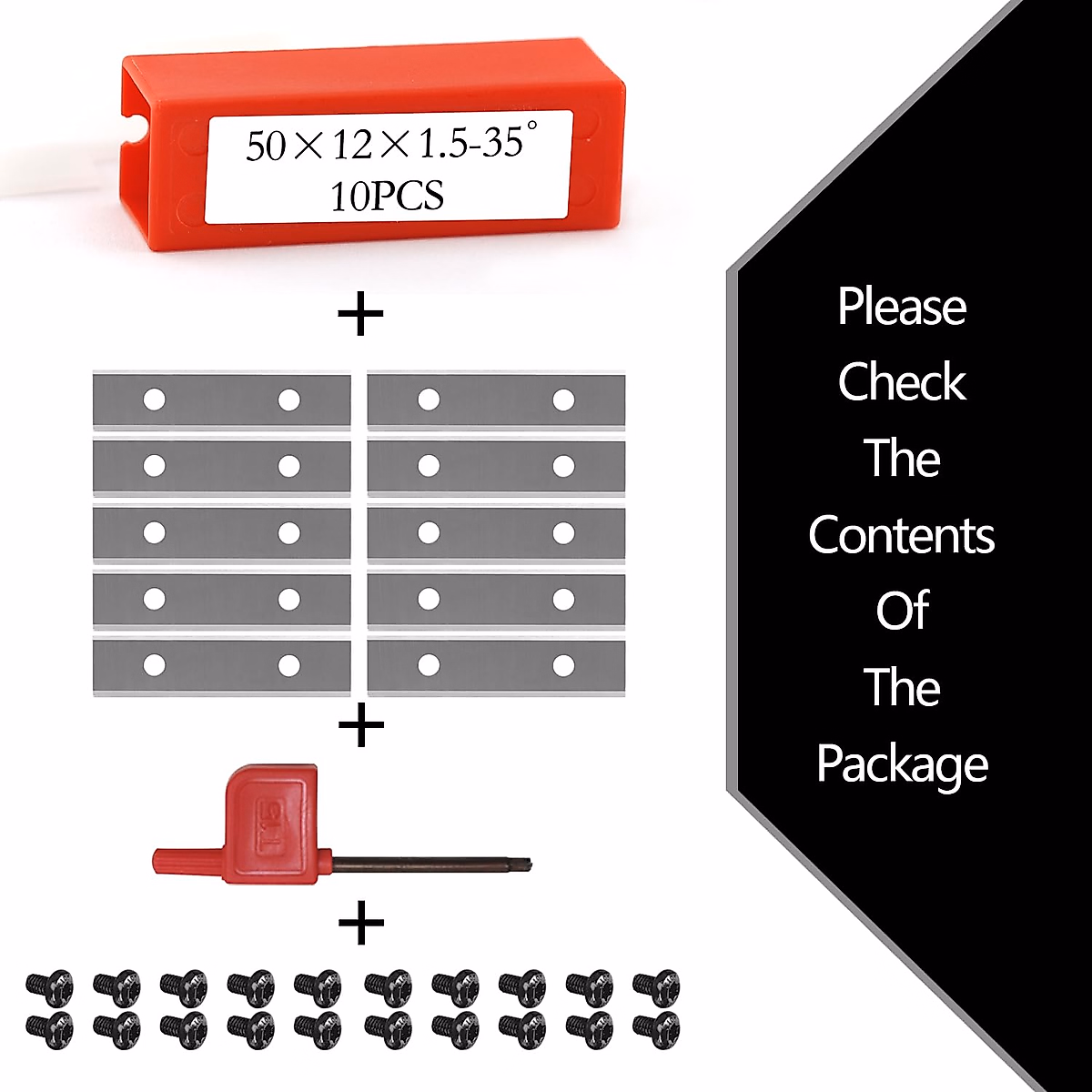 50mm 2" Carbide Scraper Blades Carbide Inserts 2 Edges Rectangle, Paint Scraper Blades for Handheld Scrapers Spiral Helical Planer Cutter Heads Flush Router Bits, 50x12x1.5mm 10pcs