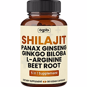 7100mg Shilajit Supplement - 90 Capsules - Support for Energy Production, Concentration, Brain Health & Extra Strength - Combined with Panax Ginseng Root, Beet Root & More - Gluten-free, Non-GMO