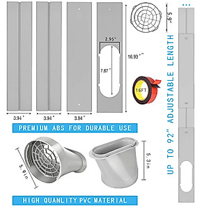 Portable AC Window Vent Kit, Adjustable Vertical/Horizontal Sliding Window Kit Plate for AC Unit, AC Window Vent Kit, AC Window Seal With 5.9 Inch Diameter, 59 Inch Length Exhaust Hose