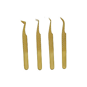 Eyelatic Lash Tweezers, Eyelash Extension Tweezers Set of 4 Volume Tweezers False Eyelash Applicator For Light Volume or Mega Volume Fans Lash Extension Golden