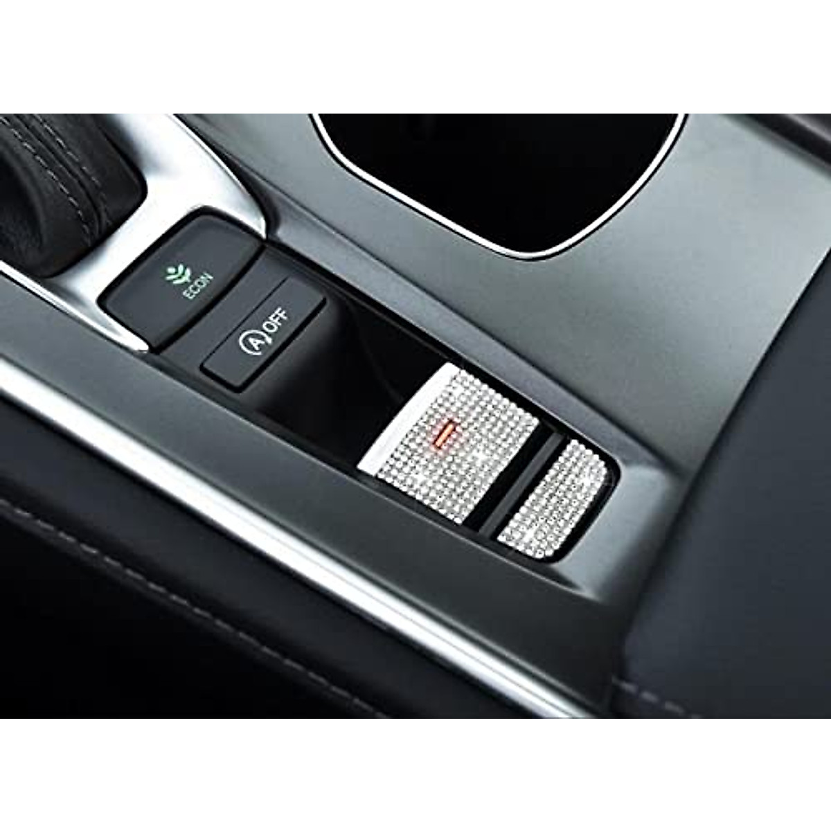 NIUHURU Car Bling Interior Accessories Rhinestone Declas for Honda Accord Inspire 2018-2021 Premium Zinc Alloy Bling Crystal Decors (Parking Button Sticker 2pcs, Silver)