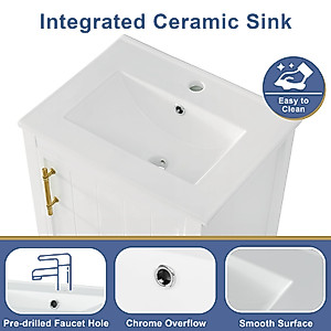 ANTSKU 20 Inch Small Bathroom Vanity with Sink Combo, Modern Single Sink Vanity with Top, Wood Bathroom Cabinet with Ceramic Sink, Soft Closing Door, Storage Rack and Open Shelf (White)
