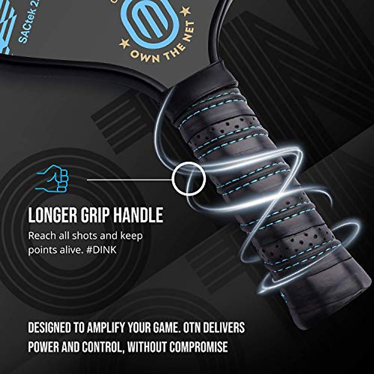 OWN THE NET Pickleball Paddles, USA-Based Brand, Premium Pickleball Paddle Set with Patented Carbon Fiber Graphite, Includes 2 Paddle Covers and 2 Outdoor Balls with Carry Bag (Sky Blue)