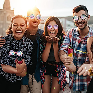 Yunsailing 9 Pairs Kaleidoscope Rave Glasses with 9 Beaded Glasses Strap Rainbow Rave Goggles Prism Fun Sunglasses Eyeglass Chain for Carnival Party Festival Accessories