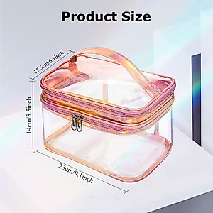 Clear Makeup Bag Toiletry Organizer Waterproof Large Makeup Bag Transparent Makeup Case Double Layer Cosmetic Bag Multi Function Travel Makeup Bag for Toiletries Makeup Travel Portable, Pink
