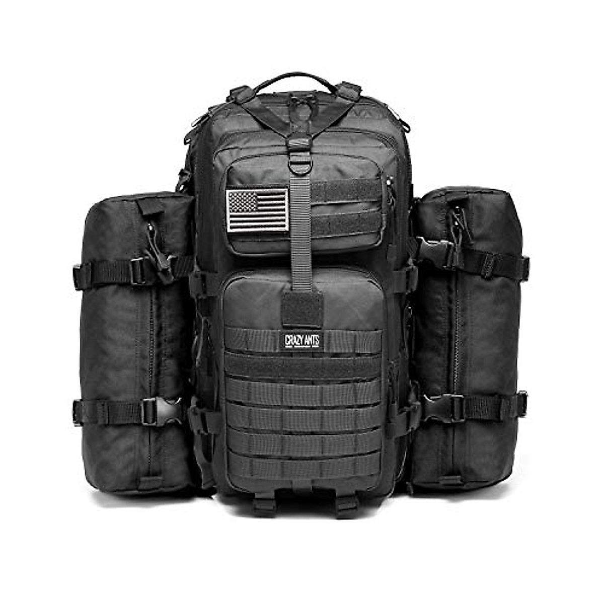 CRAZY ANTS Military Tactical Backpack with 2 Detachable Packs, Black Army Pack, Large Fieldline Molle Bag, Polyester Tactical Bag for Men and Women