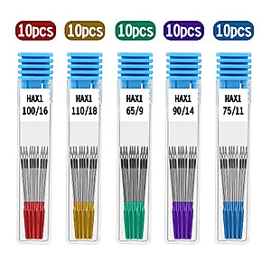 Amytalk 50PCS Sewing Machine Needles Universal Regular Point Machine Needles Compatible for Singer, Brother, Janome, Varmax with Size in 65/9, 75/11, 90/14, 100/16, 110/18 (5 Colors)