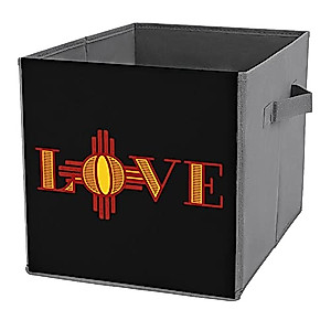 New Mexico Flag Love Canvas Collapsible Storage Bins Cube Organizer Baskets with Handles for Home Office Car