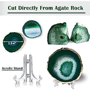 Green Agate Coasters Set of 4,Natural Geode Coasters Agate Slices Gold Rim 4 - 3.5",Gem Coasters for Drink,Decorative Geodestone Coasters for Home Decor, Coasters for Coffee Table