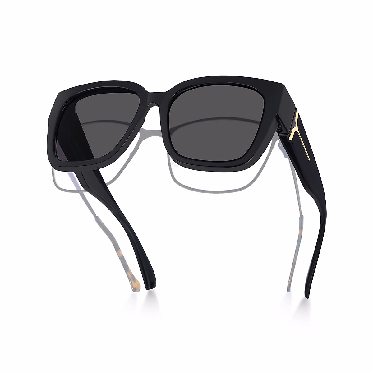 Meeloog Polarized Fit Over Glasses Sunglasses for Women UV Protection, Trendy Square Wrap Around Shades for Driving Riding (P1 Black Frame/Grey Lens)