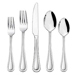 60-Piece Silverware Set, HaWare Stainless Steel Flatware Service for 12, Pearled Edge Tableware Cutlery Include Knife/Fork/Spoon, Beading Eating Utensil for Home, Mirror Polished, Dishwasher Safe