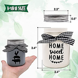 Farmhouse Mini Mason Jar Decorations for Tiered Tray Small Storage Jar with Lids for Home Kitchen Shelf Rustic Black White Farm Animal Home Sweet Happiness Homemade Housewarming Birthday Gift Set of 3