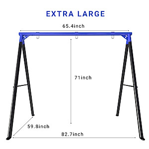 IKARE Upgraded Heavy Duty Metal Swing Frame with Ground Nails, Swing Stand for 440lbs Load Capacity, Fits for Most Swings, Great for Indoor and Outdoor Activities (Blue & Black)