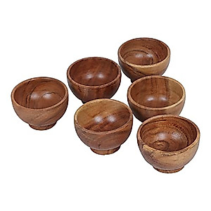 LAVAUX DESIGNS Set of 6 Acacia wood small bowls, 4 fl oz 3.25 * 2 inches | Charcuterie Accessories | Wooden Kitchen Mini Cups for serving Dips, Sauce, Nuts, Prep, Spice & Condiments