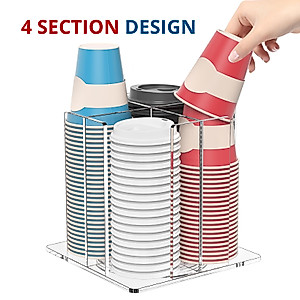 KOTEMON Cup and Lid Holder, 4 Compartment, Square | Rotating Coffee Cup Dispenser Lid Carousel for Restaurant, Buffet, Coffee Station, Bar, Countertop, Clear Acrylic