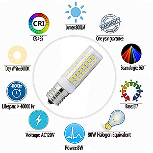 HXMLIHB E17 LED，8W Microwave Oven Bulb，80W Halogen Equivalent ，Dimmable E17 Bulb for Microwave Oven Over Stove Appliance，800Lm, AC110V/130V，Daylight White 6000K(Pack of 2)