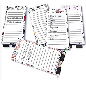 WeLiu Magnetic Notepads with Pen Holder, Magnetic to Do List Notepads, Full Magnetic Back Magnet Memo Pad,5 Pack (6 x 3 Inches)