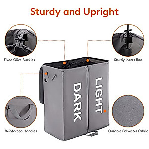 Lifewit 136L Double Laundry Hamper with Lid and Removable Laundry Bags, Large Divided Hamper, Collapsible 2 Section Laundry Basket with Handles for Bedroom, Bathroom, College Dorm, Laundry Room, Grey