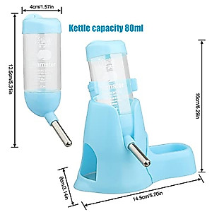 Hamster Water Bottle, [3 in 1-2.7oz] Diyife Guinea Pig Water Bottle No Drip, 80ml Small Animal Auto Dispenser with Food Container Base for Hamster Bunny Chinchilla Squirrel, Small Pets (Blue)