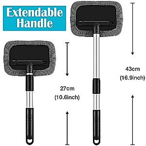 Fochutech Car Window Cleaner, Windshield Cleaner with Microfiber Cloth, Telescopic Car Window Windshield Cleaning Tool, Auto Glass Cleaner Wash Brush, Interior Exterior Car Cleaning Kit (Black)