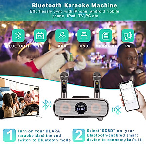 Karaoke Machine for Adults and Kids,Portable Bluetooth 2 Wireless Karaoke Microphone with Holder/USB/TF Card/AUX-in, PA Speaker System for Home Party, Picnic,Car,Outdoor/Indoor