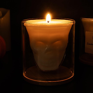 Halloween Decorations Skull Glass Candle Scented Candles Glowing Skull Design Indoor Holiday Decoration Gifts for Adults Women