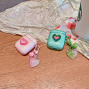 Ownest Compatible with AirPods Case, Cute 3D Heart Clear TPU Shockproof Cover Case Glitter with Bell Keychain for Women Girls for AirPods 3rd Generation 2021-Pink