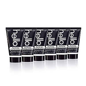 Hello Travel Size Activated Charcoal Epic Whitening Toothpaste, 6 Count | SLS Free, Fluoride Free
