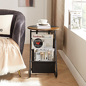 JOIN IRON End Table with Magazine Holder,Multifunction Magazine Rack with 2 Pockets,Newspaper Stand,Side Table for Living Room,Bedroom,Home Office,Small Space,Easy to Move and Assemble