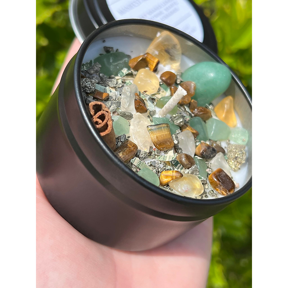 Money Magnet Manifestation Herbal Intention Candle | Ritual Altar Tool Crystal Spell Infused Scented Soy Candle Witchy Gift | Wealth Abundance Prosperity