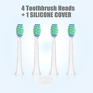 Auwish Electric Toothbrush Brush Head x 4 and Bottom Silicone Cover for Auwish Sonic Toothbrushes