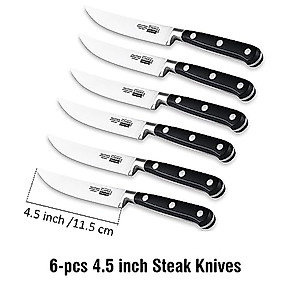Cooks Standard Steak Knives Set 6-Piece, High Carbon Stainless Steel Classic Sharp Kitchen Steak Knife, Ergonomic Handle,Black