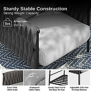 EAST OAK Life Chatter 3-Piece Patio Bistro Set, 2 Armchairs with Thick Cushion & Coffee Table，Deep Seating Patio Furniture for Garden Porch Balcony, Earth Black & Misty Grey