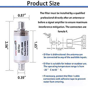 GROWORD-5G LTE Filter for TV Antenna Signal Purifier-Improve Digital HDTV Antenna and Amplifier Signals-4G/5G RF Filter Reduce Interference from Cell Phone Towers&Transmitters Frequency Range 5-698Mhz