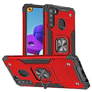 for Samsung A21 Case, Galaxy A21 Case, [ Military Grade ] Heavy Duty Shockproof Hard Rubber Bumper with 360° Rotation with ring kickstand Cases for Samsung Galaxy A21 (Red)