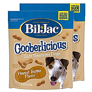 Bil-Jac Gooberlicious Soft Treats for Dogs - Puppy Training Treat Rewards, 10oz Resealable Double Zipper Pouch, Peanut Butter Flavor Chicken Liver Dog Treats (2-Pack)