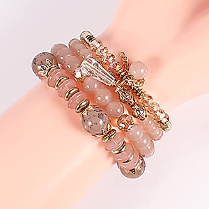 Solosoya Bohemian Stackable Bracelets Set for Women Multipack Multilayer Girls Elastic Rope Boho Colorful Stack Beads Bright Beaded Bracelets with Clear Vertebral Pendant Handmade Ladies Stretch Jewelry Accessories 6 Pack